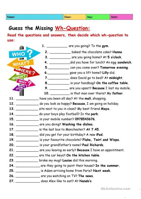 Guess The Missing Wh Question English Esl Worksheets For Distance Learning And Physical Classr