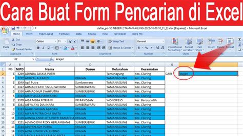 Cara Membuat Form Pencarian Data Di Excel Youtube