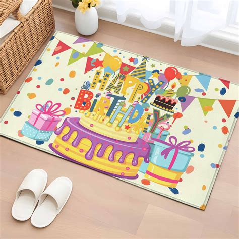 Area Rug 2x3ft Happy Birthday Text Washable Rugs For Living Room