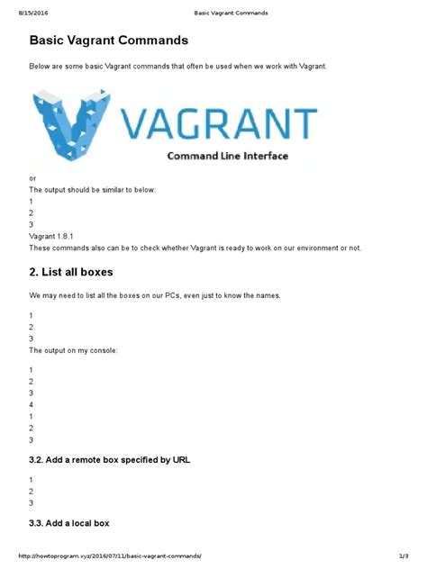 Basic Vagrant Commands 2 List All Boxes Pdf Computers