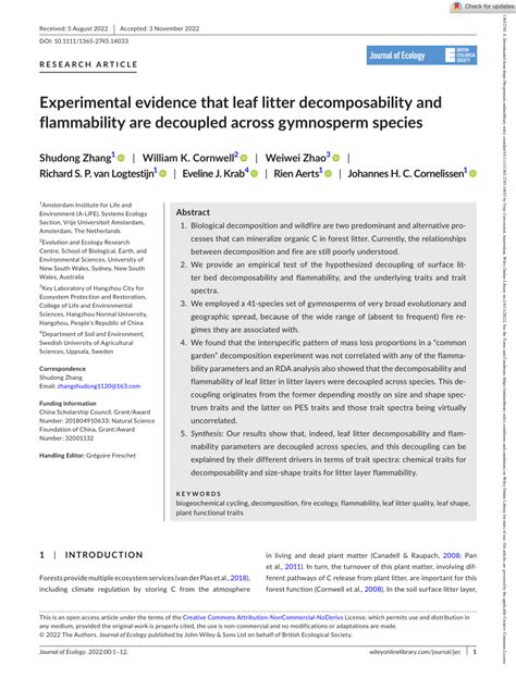 Pdf Experimental Evidence That Leaf Litter Decomposability And