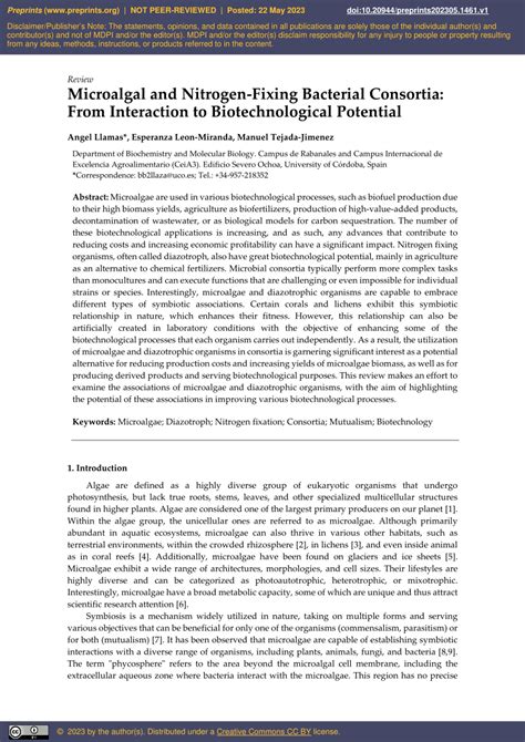 Pdf Microalgal And Nitrogen Fixing Bacterial Consortia From Interaction To Biotechnological