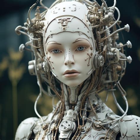 Premium Ai Image A White Humanoid Robot With Ai Covered In Wires