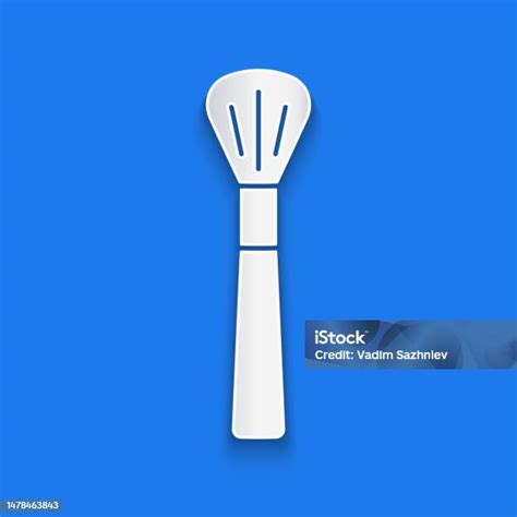파란색 배경에 격리 된 종이 컷 메이크업 브러시 아이콘 종이 아트 스타일 벡터 0명에 대한 스톡 벡터 아트 및 기타 이미지