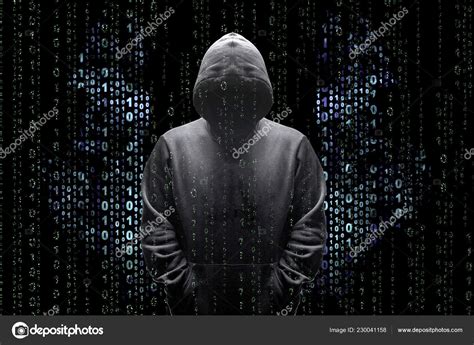 Binary Code Background Silhouette Hacker Hood Concept Cyber Attack