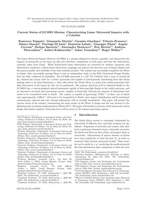 Pdf Current Status Of Lumio Mission Characterizing Lunar Meteoroid Impacts With A Cubesat