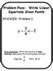 Write Linear Equations Given Points Problem Pass Activity TpT