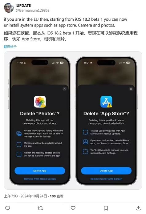 Ios 18 2 现支持删除app Store应用商店、safari浏览器、相机、照片等预装应用 果核剥壳