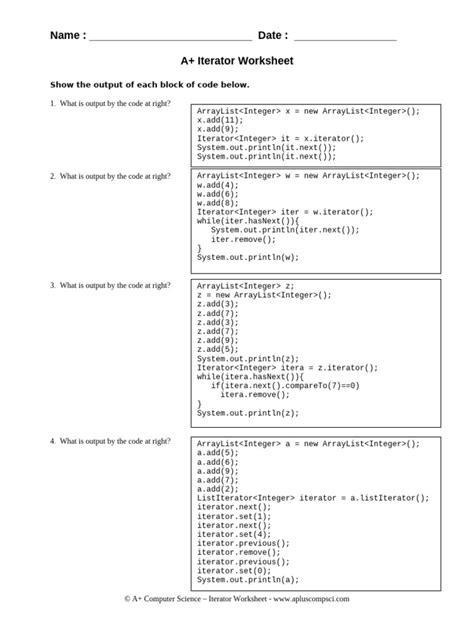 Iterator Worksheet1 Java Aplus Pdf Computer Programming Software Engineering