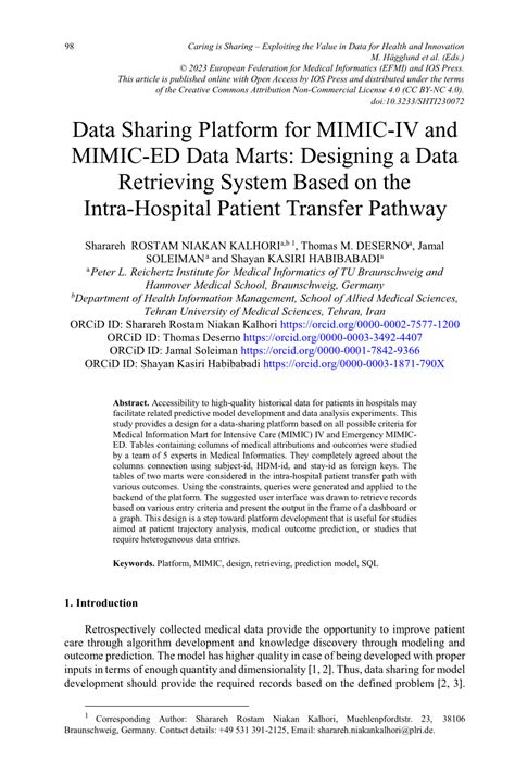 PDF Data Sharing Platform For MIMIC IV And MIMIC ED Data Marts Designing A Data Retrieving