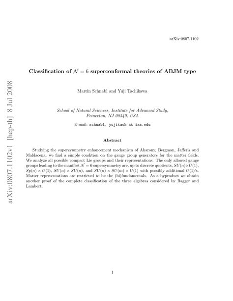 Pdf Classification Of N6 Superconformal Theories Of Abjm Type