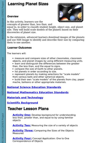 Learning Planet Sizes Lesson Plan For 5th 8th Grade Lesson Planet