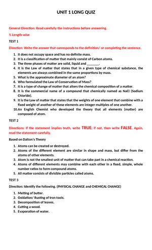 UNIT 1 LONG QUIZ EET 1A Quiz On Lec UNIT 1 LONG QUIZ General Direction Read Carefully The
