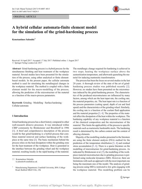 A Hybrid Cellular Automata Finite Element Model For The Simulation Of