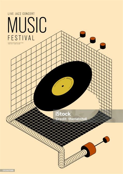 비닐 레코드와 등등 그리드 라인 음악 포스터 디자인 템플릿 배경 레코드 아날로그 오디오에 대한 스톡 벡터 아트 및 기타 이미지