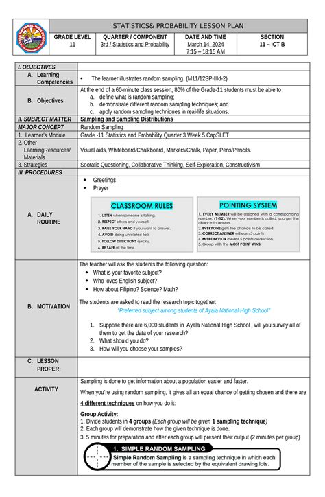 Class Observation 3 Grade Level 11 Quarter Component 3rd