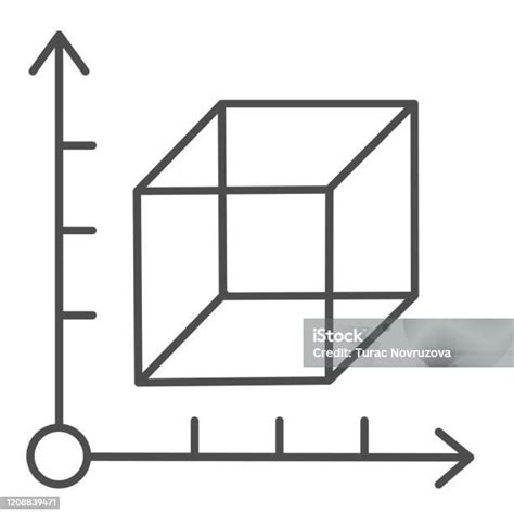 큐브 및 좌표 시스템 가는 선 아이콘입니다 아이소메트릭 드로잉 슬라이드 지오메트리 주제 벡터 디자인 개념 흰색 배경에 윤곽선