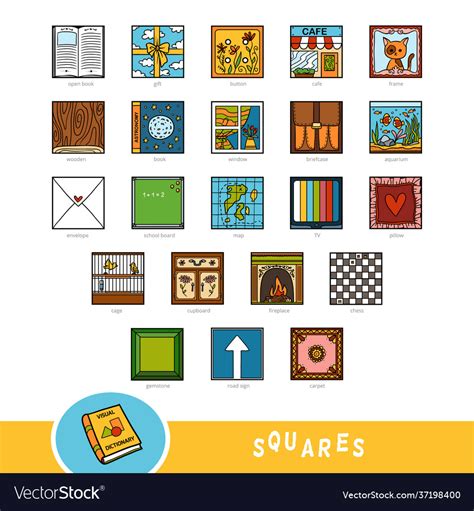 Colorful Set Square Shape Objects Visual Vector Image