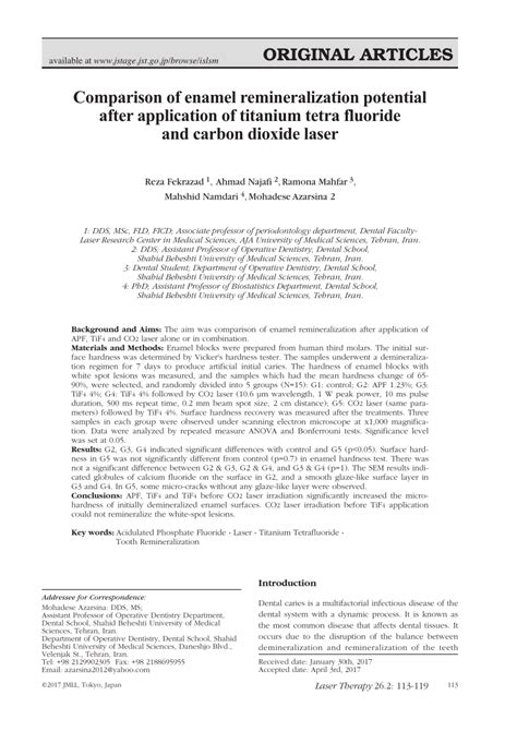 Pdf Comparison Of Enamel Remineralization Potential After Application Of Titanium Tetra