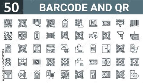 vetor de set of 50 outline web barcode and qr icons such as qr code qr