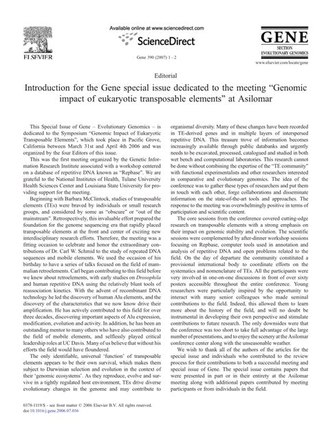 Pdf Introduction For The Gene Special Issue Dedicated To The Meeting Genomic Impact Of