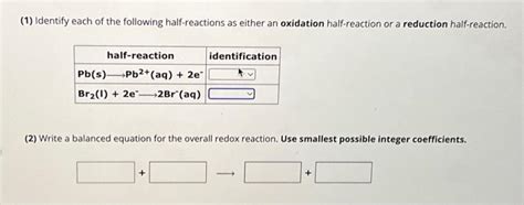 Solved Identify Each Of The Following Half Reactions As Chegg Com