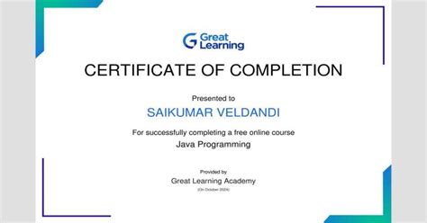 Saikumar Veldandi On Linkedin Java Programming Course Completion Certificate For Saikumar Veldandi