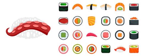 스시 롤 아이콘 세트 프리미엄 벡터