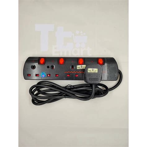 MYHOM Trailing Socket 2 Meter C W Surge 1 25mm Cable BLACK Extension Wayar SIRIM APPROVED