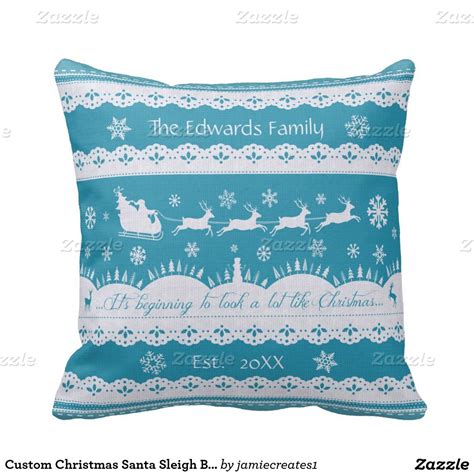 Custom Christmas Santa Sleigh Blue Pillow Custom Christmas Pillows