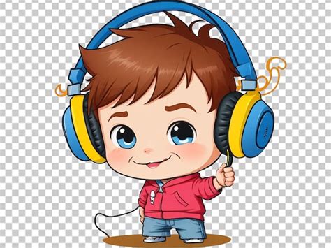 Premium Psd A Cute Boy Wearing Headphone