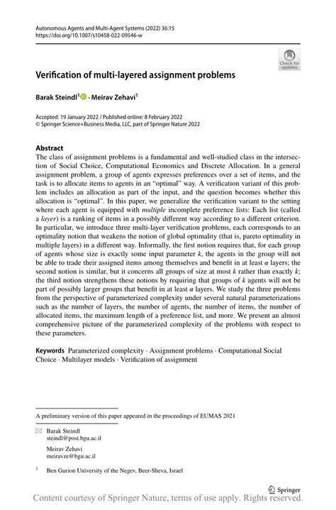 Verification Of Multi Layered Assignment Problems Request Pdf