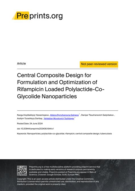 Pdf Central Composite Design For Formulation And Optimization Of Rifampicin Loaded Polylactide