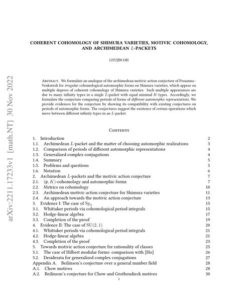 Pdf Coherent Cohomology Of Shimura Varieties Motivic Cohomology And Archimedean L Packets