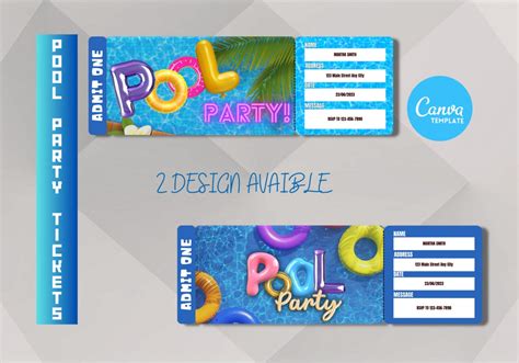Pool Party Printable Template Customizable Ticket Design For A Memorable Experience Instant