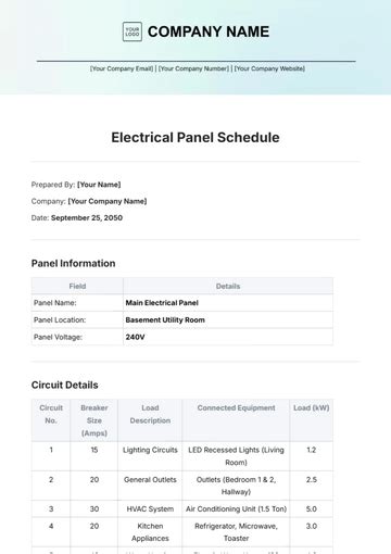 Free Electrical Panel Schedule Template To Edit Online