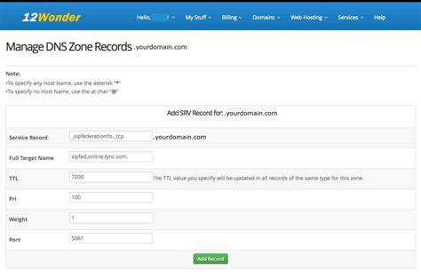 How To Add Srv Records For Office 365 Knowledgebase 12wonder