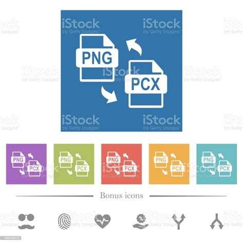 Png Pcx File Conversion Flat White Icons In Square Backgrounds Stock Illustration Download