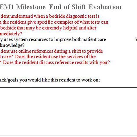One End Of Shift Evaluation Form For Emergency Medicine Interns