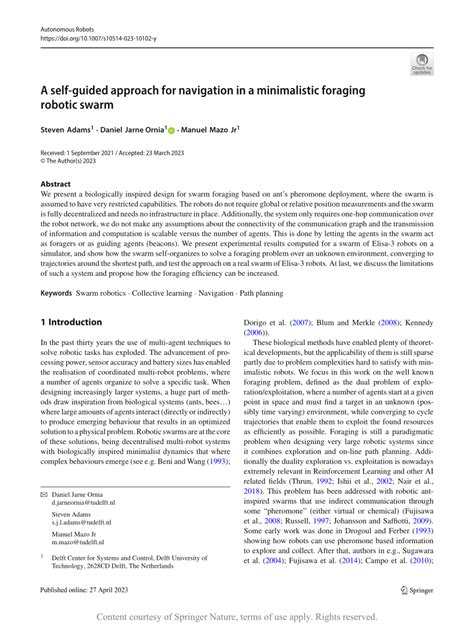 Pdf A Self Guided Approach For Navigation In A Minimalistic Foraging Robotic Swarm