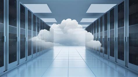 Premium Photo Abstract Server Room Featuring Floating Clouds Illustrating The Concept Of Cloud