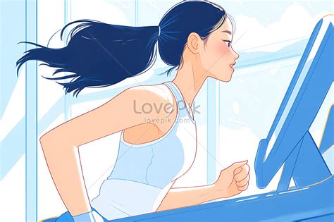 러닝머신 위의 젊은 여자 일러스트 무료 다운로드 Lovepik