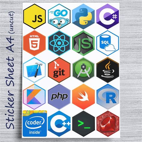 Laptop Sticker A4 Sheet UNCUT Programming Language Stickers For