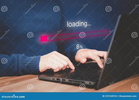 Adult Man Using A Laptop Computer For Download Software And Waiting To Loading Digital Business
