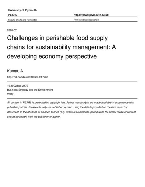 Pdf Challenges In Perishable Food Supply Chains For Sustainability