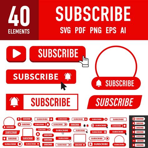 Subscribe Button Set Of Red Subscribe Button Template SVG Pdf Png Eps Ai File Etsy