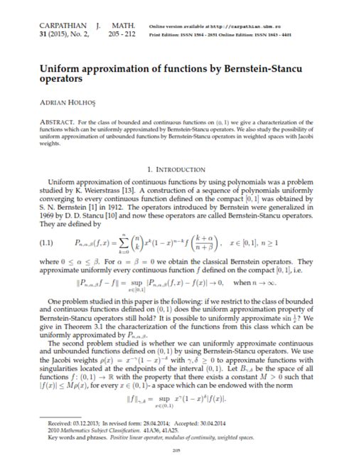 Uniform Approximation Of Functions By Bernstein Stancu Operators