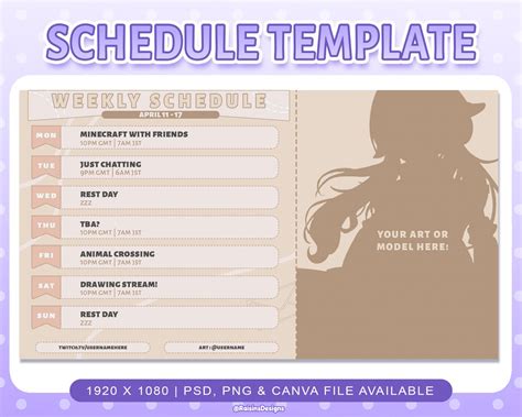 Stream Schedule Template For Twitch Youtube Streaming Soft Beige Pastel Streaming Schedule