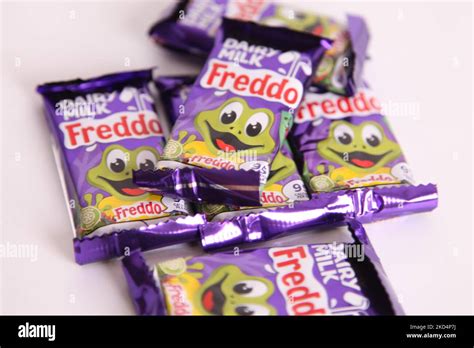 Cadbury Dairy Milk Freddo Chocolate Bars On White Background Bar Of