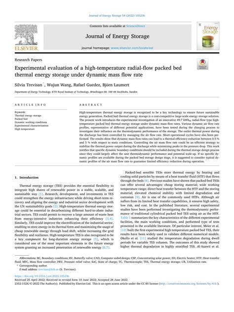 Pdf Experimental Evaluation Of A High Temperature Radial Flow Packed Bed Thermal Energy